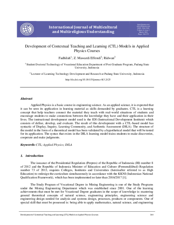 (PDF) Development of Contextual Teaching and Learning (CTL) Models in Applied Physics Courses