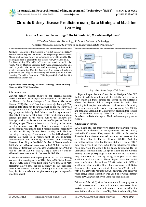 (PDF) Chronic Kidney Disease Prediction using Data Mining and Machine Learning