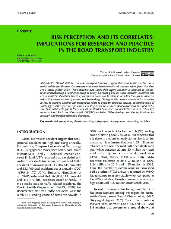 (PDF) Risk perception and its correlates: Implications for research and ...