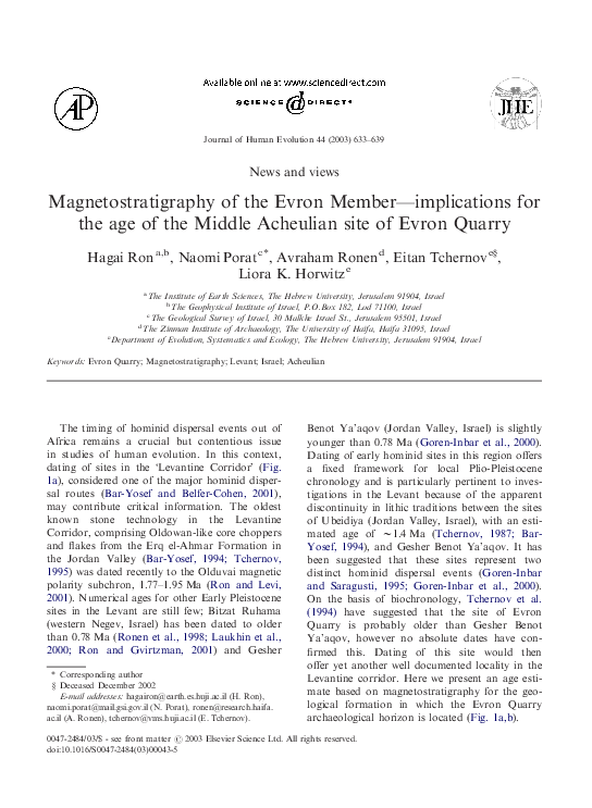 (PDF) Magnetostratigraphy of the Evron Member—implications for the age ...