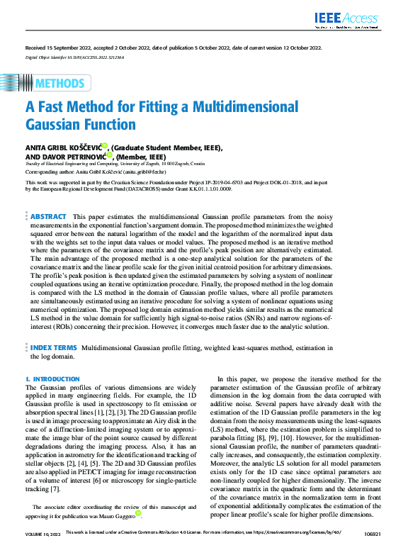 (PDF) A Fast Method for Fitting a Multidimensional Gaussian Function | Anita Gribl - Academia.edu