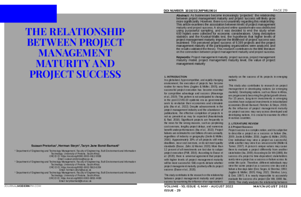 (PDF) THE RELATIONSHIP BETWEEN PROJECT MANAGEMENT MATURITY AND PROJECT ...