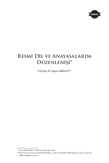 (PDF) Resmi Dil ve Anayasalarda Düzenlenişi