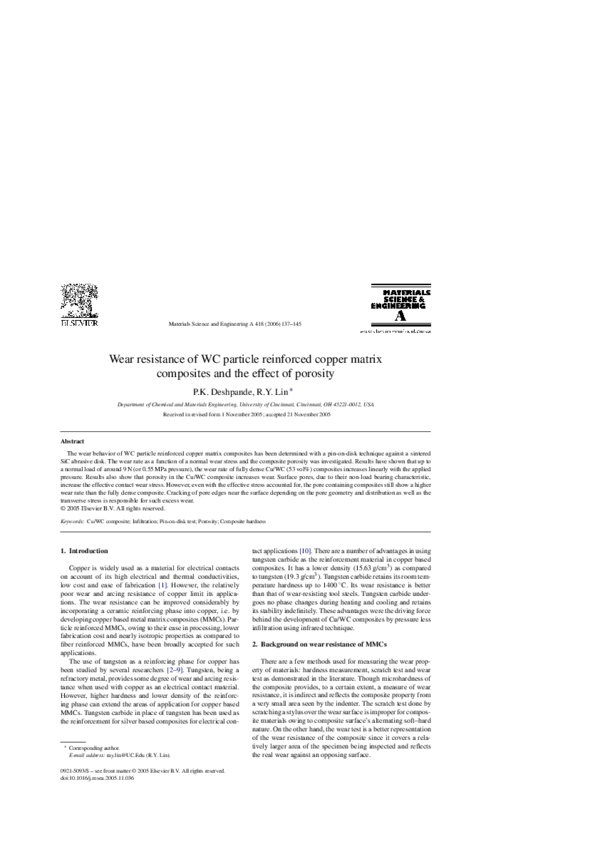Pdf Wear Resistance Of Wc Particle Reinforced Copper Matrix Composites And The Effect Of Porosity