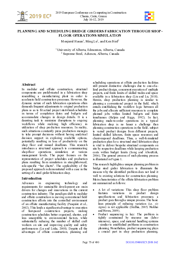 (PDF) Planning and scheduling bridge girders fabrication through shop-floor operations ...