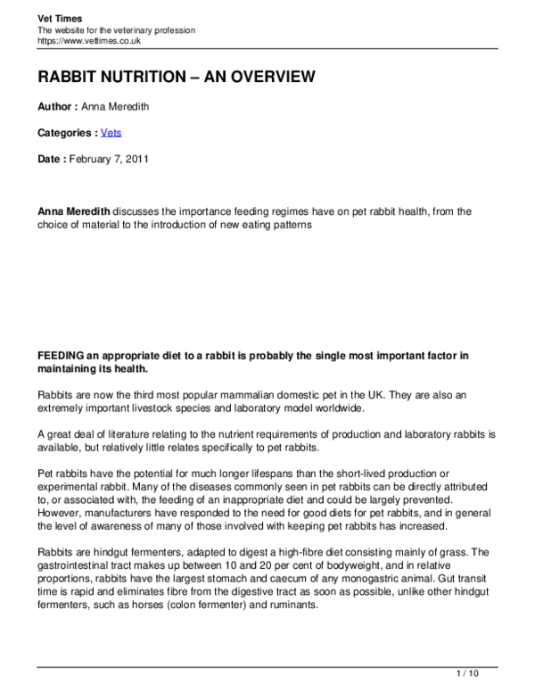 (PDF) Rabbit nutrition - an overview