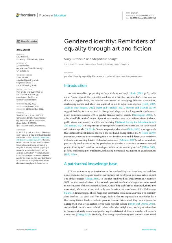(PDF) Gendered identity: Reminders of equality through art and fiction