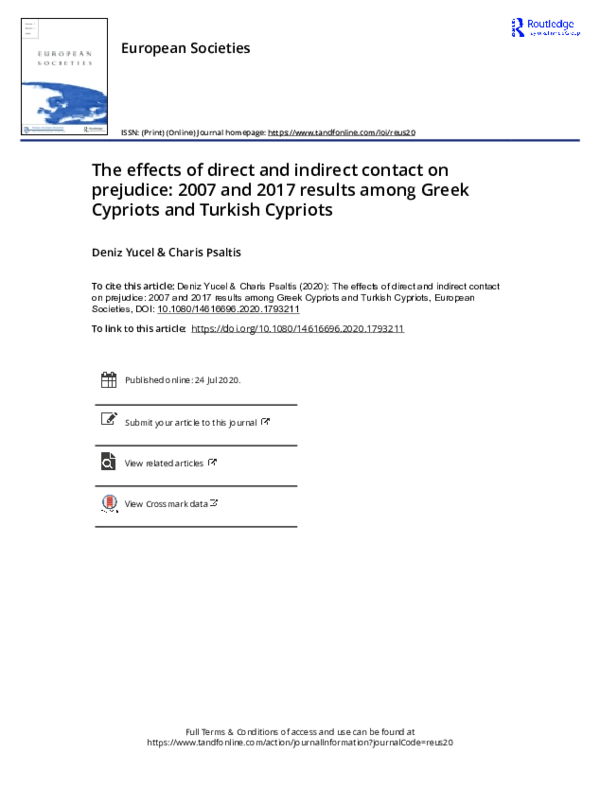 (PDF) The effects of direct and indirect contact on prejudice: 2007 and 2017 results among Greek ...