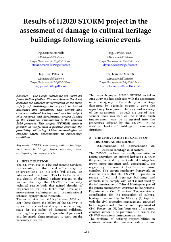 (PDF) Results of H2020 STORM project in the assessment of damage to ...