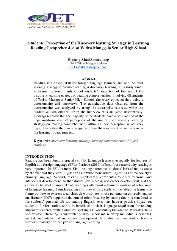 (PDF) Students’ Perception of the Discovery learning Strategy in ...