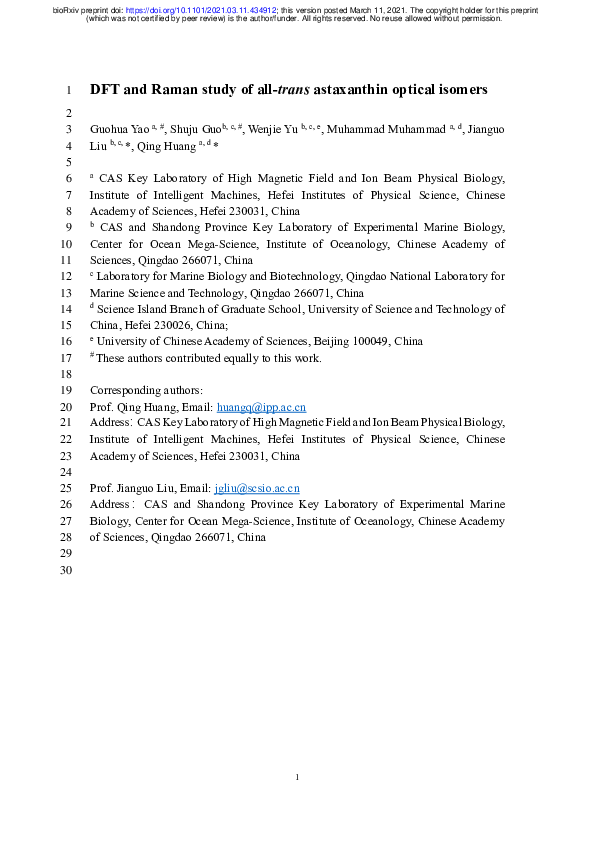 (PDF) DFT and Raman study of all-trans astaxanthin optical isomers