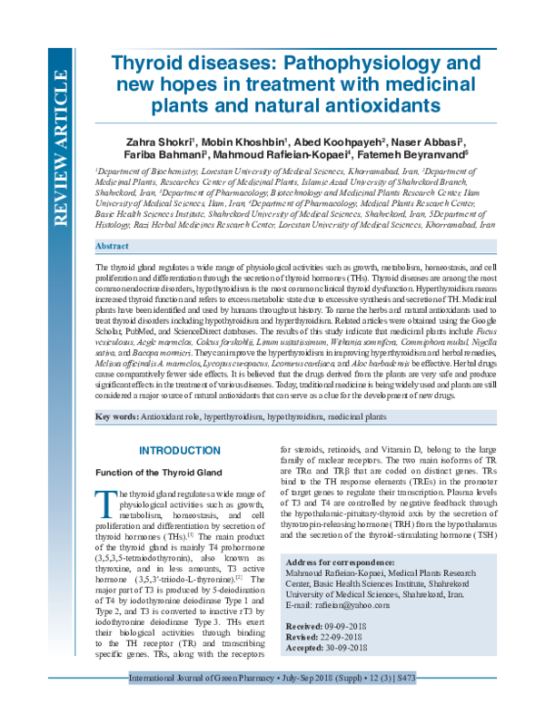 (PDF) Thyroid diseases: Pathophysiology and new hopes in treatment with medicinal plants and ...