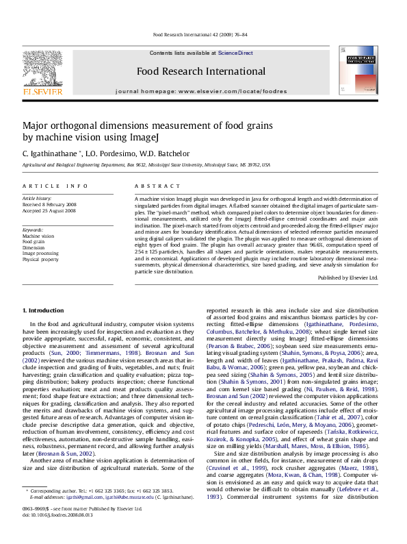 (PDF) Major orthogonal dimensions measurement of food grains by machine ...