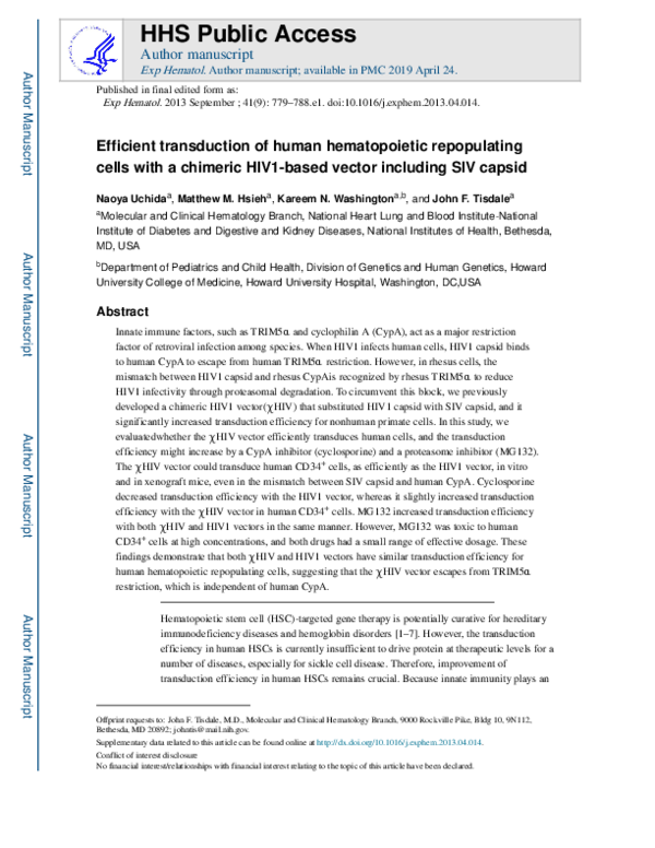 (PDF) Efficient transduction of human hematopoietic repopulating cells ...