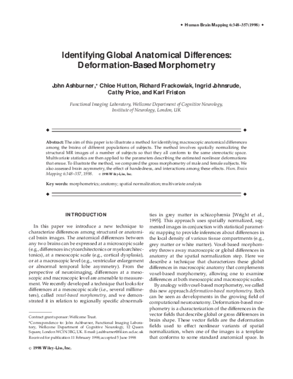 (PDF) Identifying global anatomical differences: Deformation‐based ...