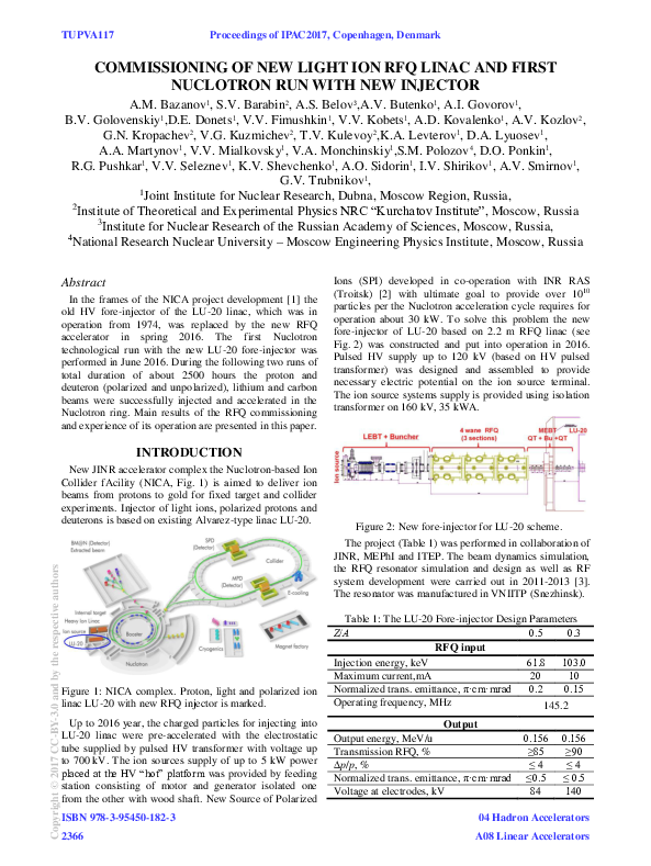 (PDF) Commissioning of New Light Ion RFQ Linac and First Nuclotron Run ...