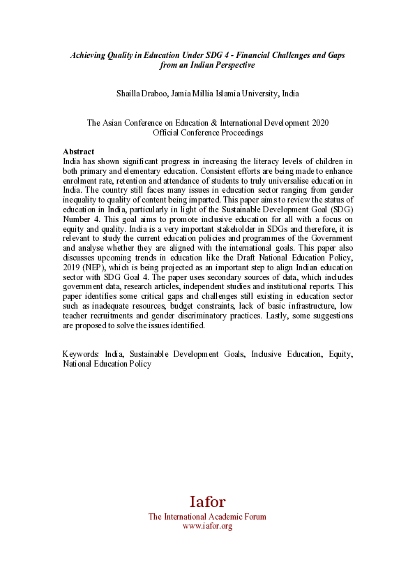 (PDF) Achieving Quality in Education Under SDG 4 – Financial Challenges ...