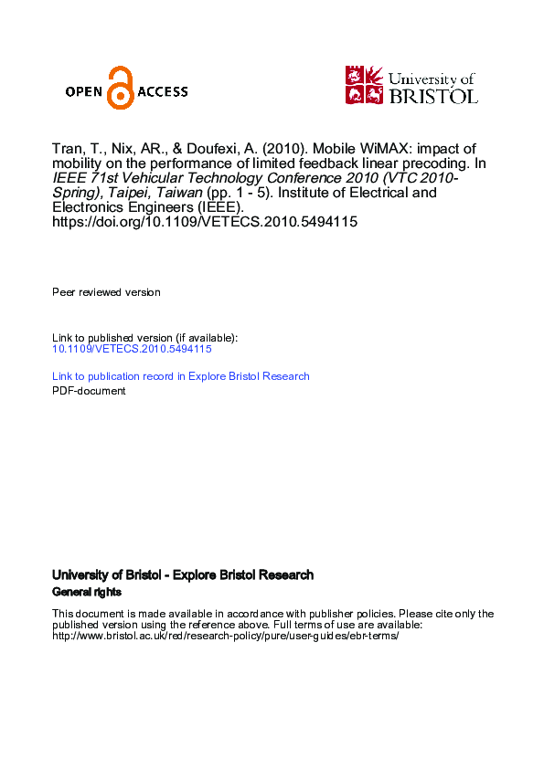 Pdf Mobile Wimax Impact Of Mobility On The Performance Of Limited Feedback Linear Precoding