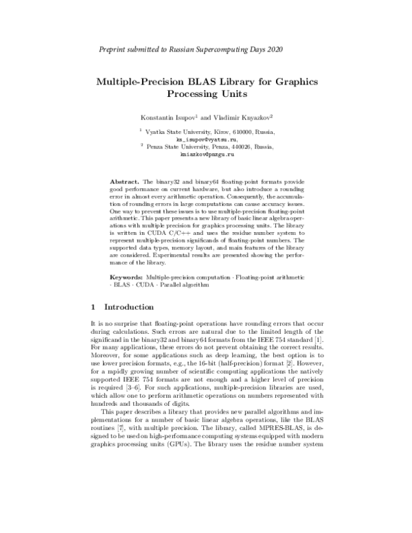 (PDF) Multiple-Precision BLAS Library for Graphics Processing Units