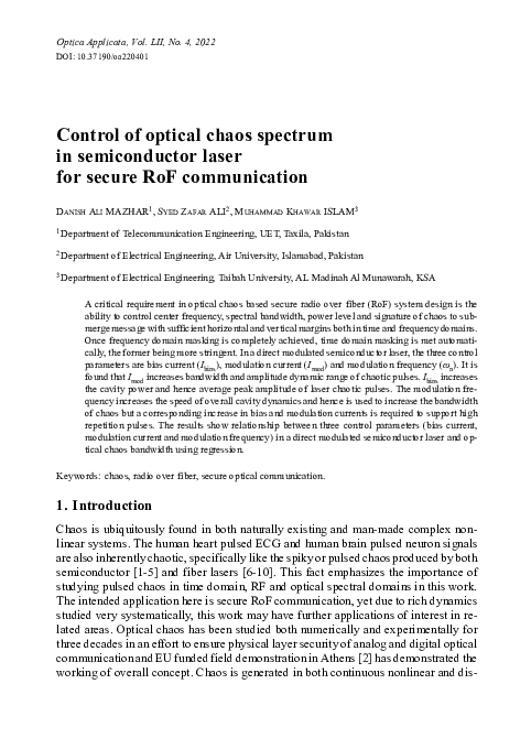(PDF) Control of optical chaos spectrum in semiconductor laser for ...