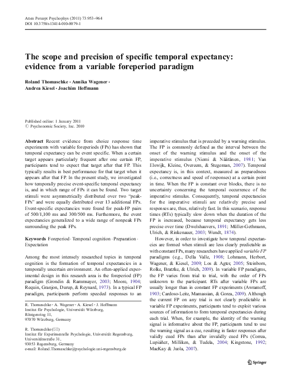 (PDF) The scope and precision of specific temporal expectancy: evidence ...