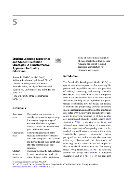 (PDF) Student Learning Experience and Student Retention Strategies: A ...