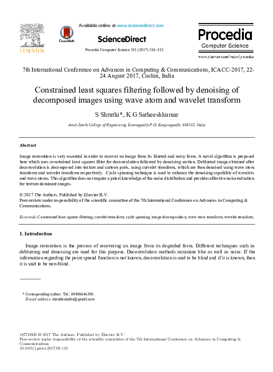 Pdf Constrained Least Squares Filtering Followed By Denoising Of Decomposed Images Using Wave 