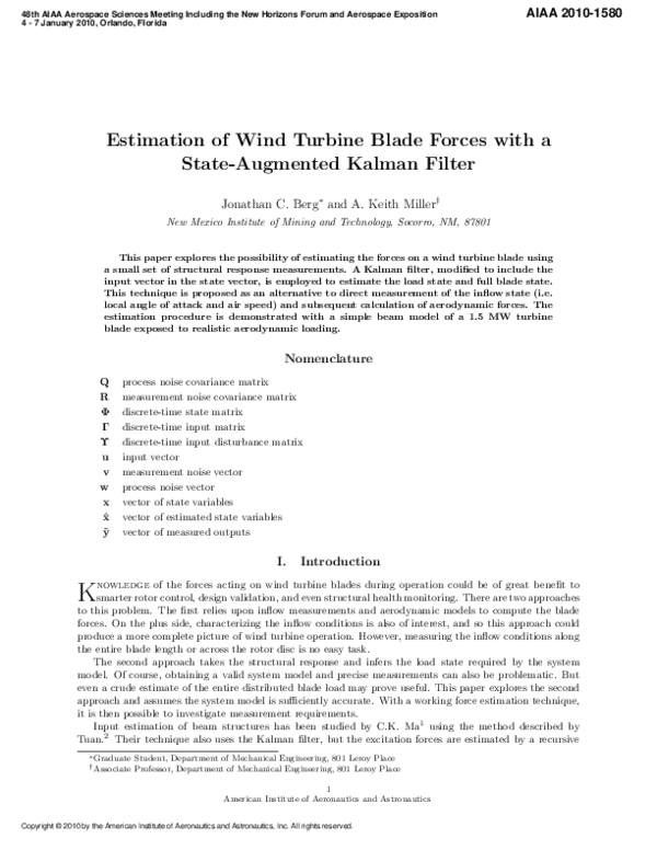 (PDF) Estimation of Wind Turbine Blade Forces with a State-Augmented Kalman Filter