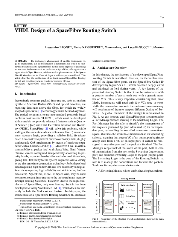 (PDF) VHDL Design of a SpaceFibre Routing Switch