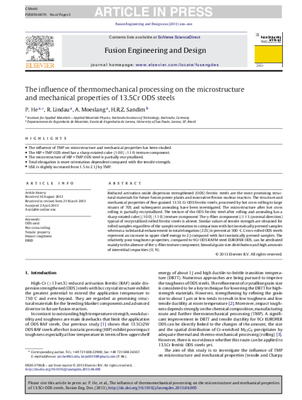 (PDF) The influence of thermomechanical processing on the microstructure and mechanical ...
