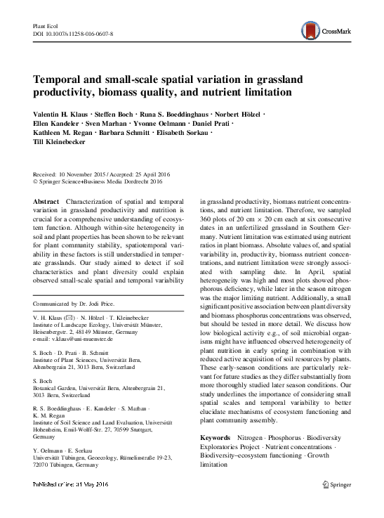 Pdf Temporal And Small Scale Spatial Variation In Grassland