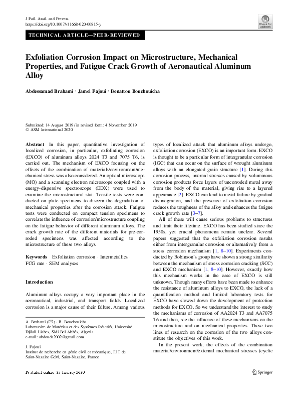 (PDF) Exfoliation Corrosion Impact on Microstructure, Mechanical Properties, and Fatigue Crack ...