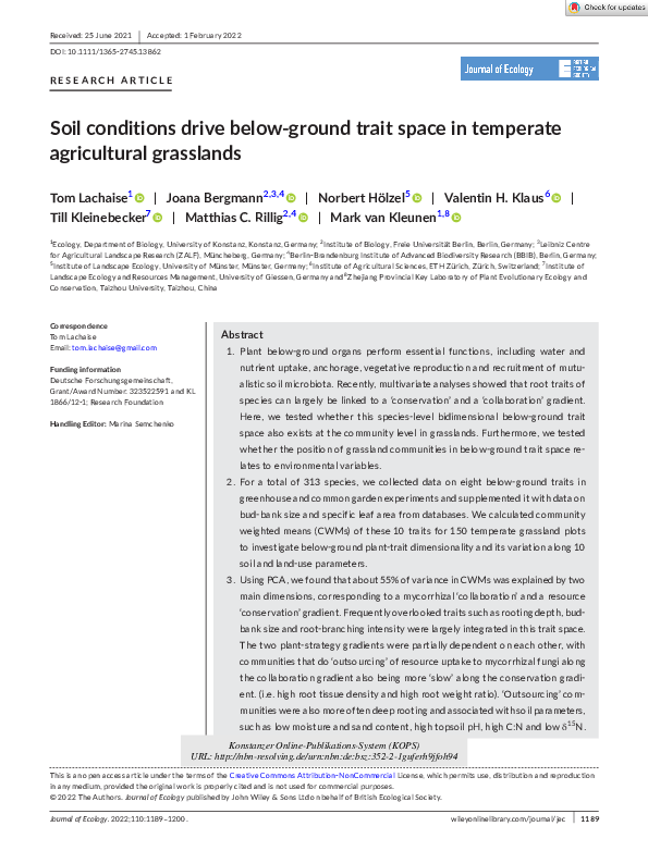(PDF) Soil conditions drive belowground trait space in temperate ...