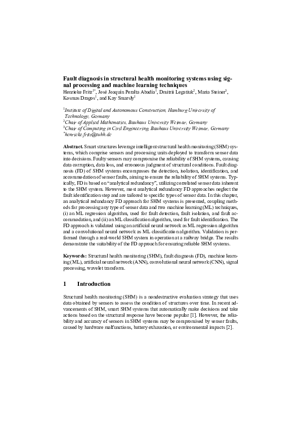 Pdf Fault Diagnosis In Structural Health Monitoring Systems Using Signal Processing And
