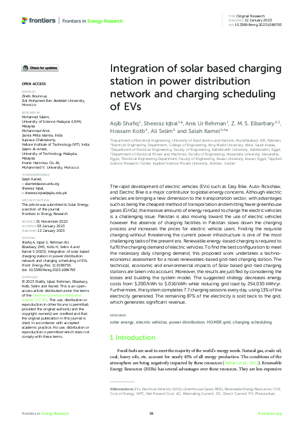 (PDF) Integration of solar based charging station in power distribution ...