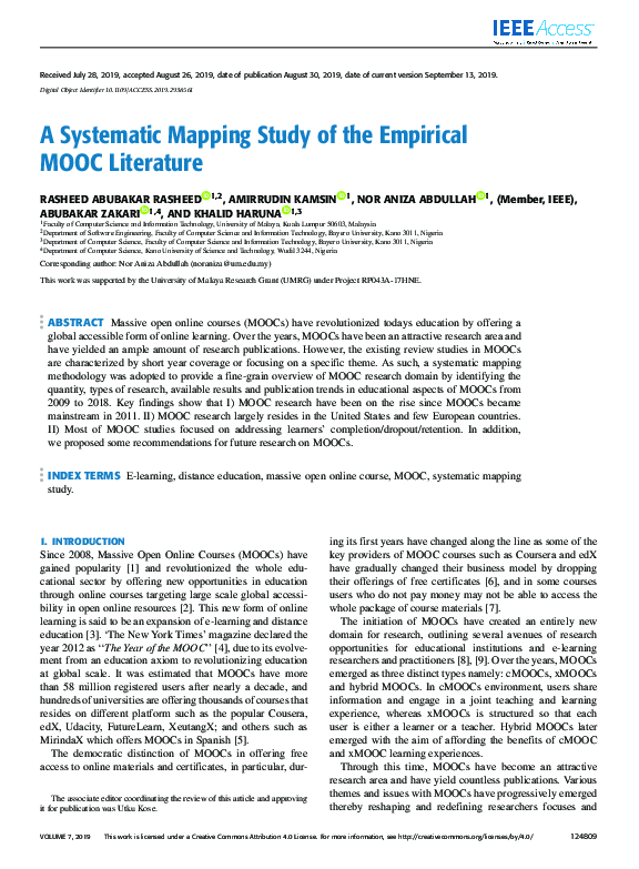 (PDF) A Systematic Mapping Study of the Empirical MOOC Literature | abubakar zakari - Academia.edu