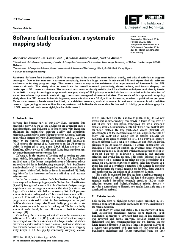 (PDF) Software fault localisation: a systematic mapping study
