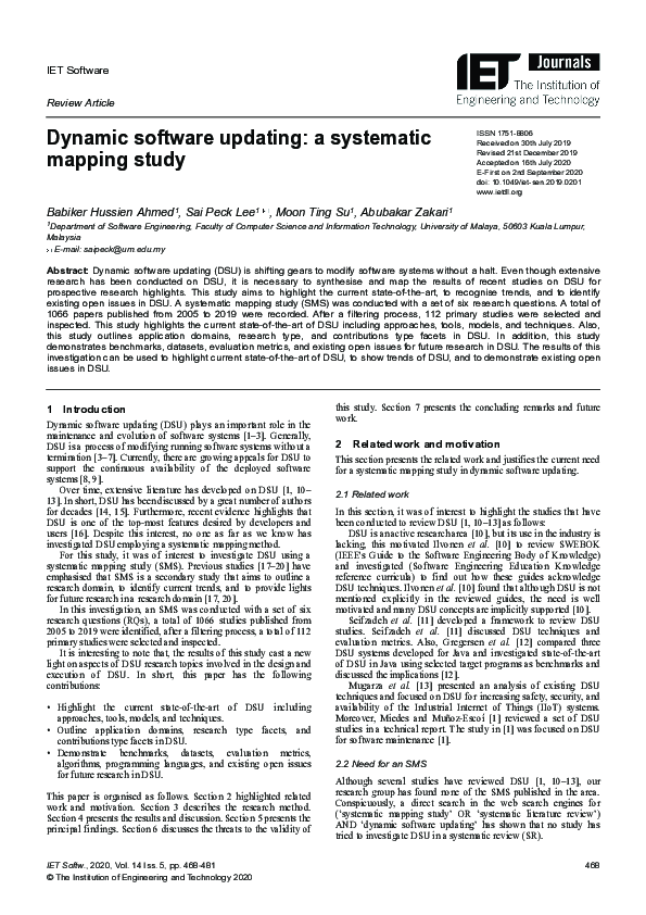 (PDF) Dynamic software updating: a systematic mapping study
