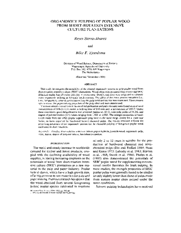 (PDF) Organosolv pulping of poplar wood from short-rotation intensive ...