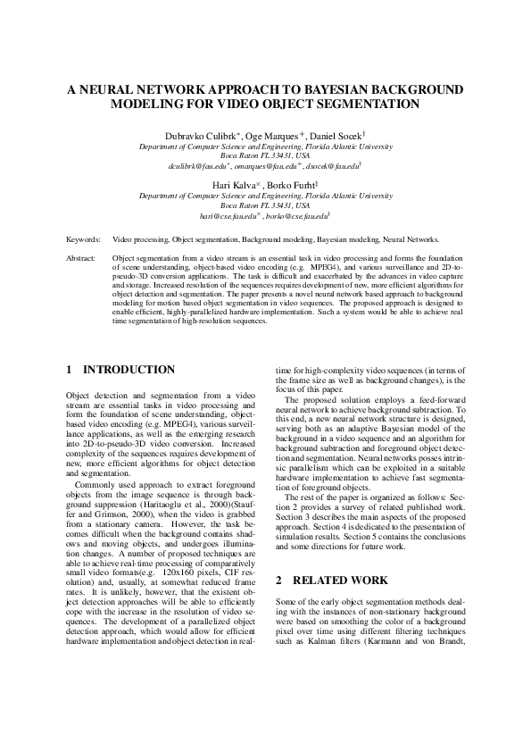 (PDF) Neural Network Approach to Background Modeling for Video Object Segmentation