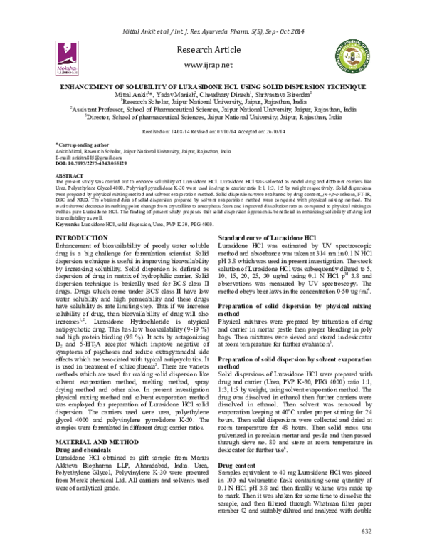 (PDF) Enhancement of Solubility of Lurasidone HCL Using Solid ...