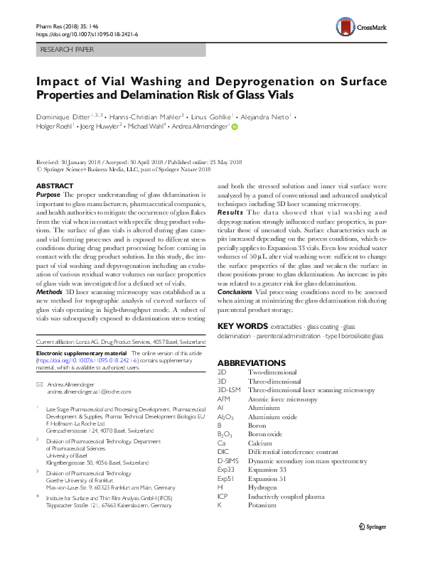 (PDF) Impact of Vial Washing and Depyrogenation on Surface Properties ...