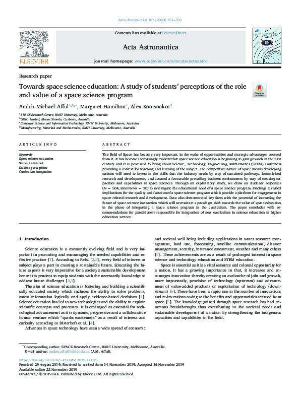 (PDF) Towards space science education: A study of students’ perceptions ...