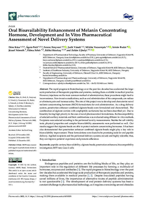 Pdf Oral Bioavailability Enhancement Of Melanin Concentrating Hormone Development And In