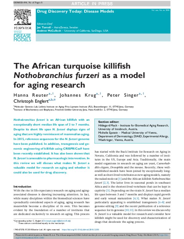 (PDF) The African turquoise killifish Nothobranchius furzeri as a model ...