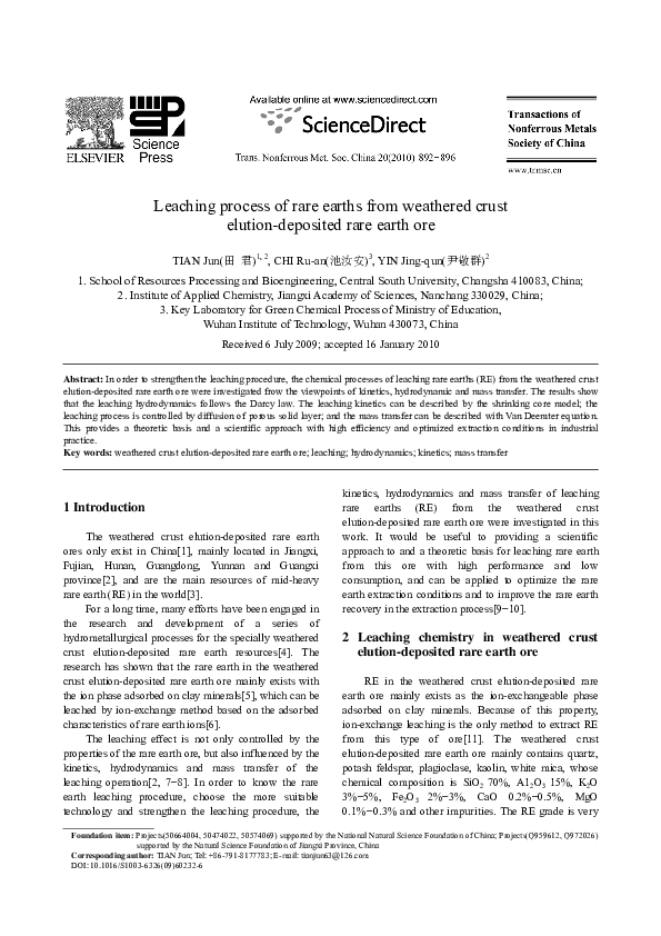 (PDF) Leaching process of rare earths from weathered crust elution ...