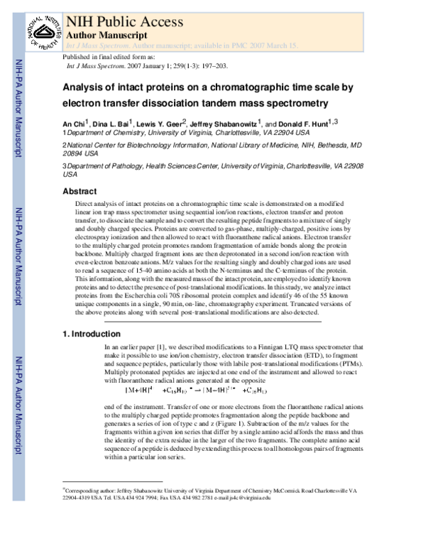 (PDF) Analysis of intact proteins on a chromatographic time scale by ...