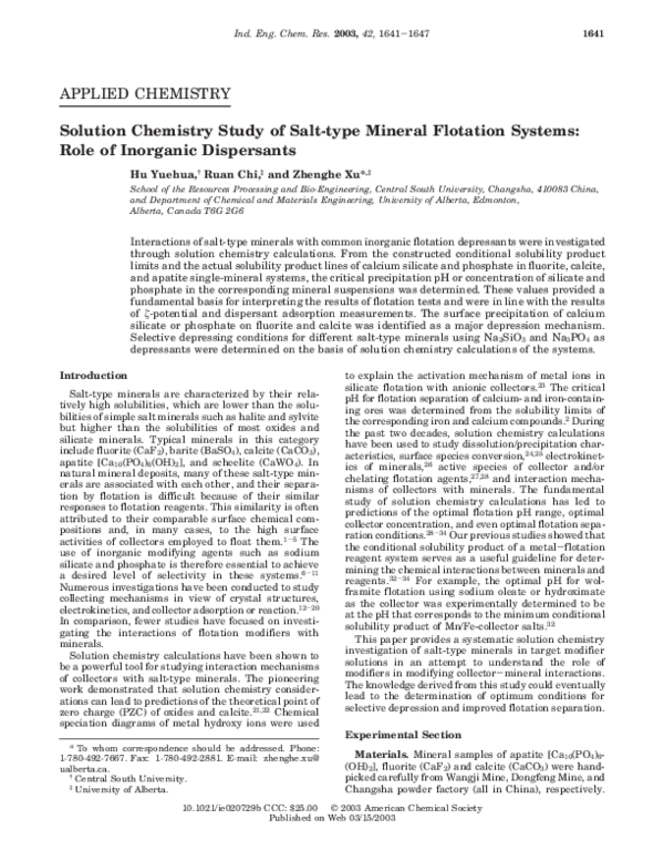 (PDF) Solution Chemistry Study of Salt-type Mineral Flotation Systems ...