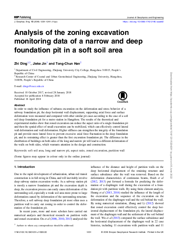 (PDF) Analysis of the zoning excavation monitoring data of a narrow and ...