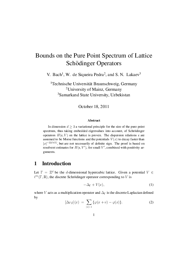 (PDF) Bounds on the Pure Point Spectrum of Lattice Schrödinger Operators